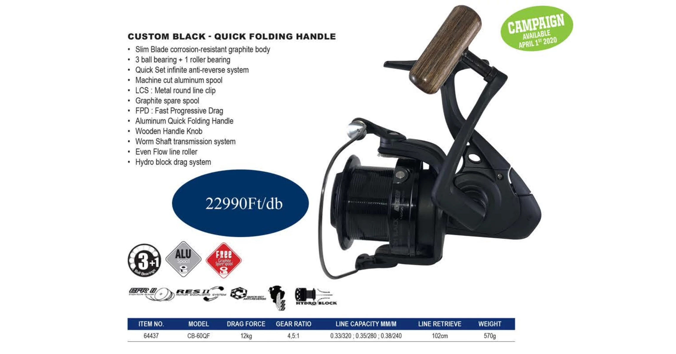 Okuma Custom Black CB-60 QF távdobó orsó-eFish.hu